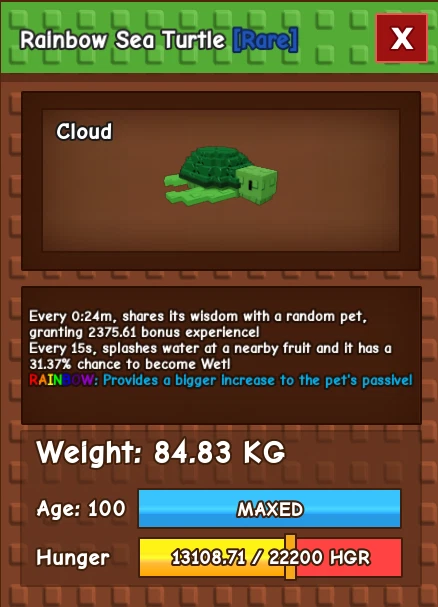 GROW A GARDEN - Huge Rainbow Sea Turtle - Age 100 - 84.83KG $180.00 ...