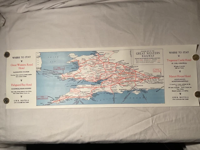 GREAT WESTERN RAILWAY Carriage Map GWR Route Map Rare Genuine Original ...