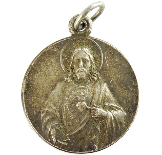VINTAGE SACRED HEART Jesus Medal w Notre Dame de Pontmain Signed ...