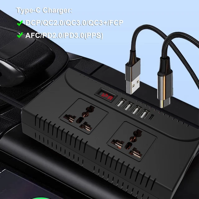CAR INVERTER 300W with 5 Ports Fast Charging and Safe Power Conversion ...
