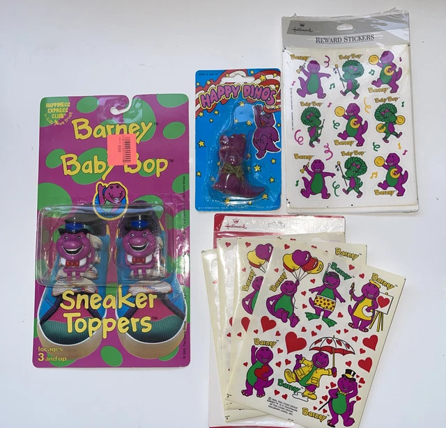BARNEY LOT: 1993 Barney & Baby Bop Sneaker Toppers, Hallmark Stickers ...