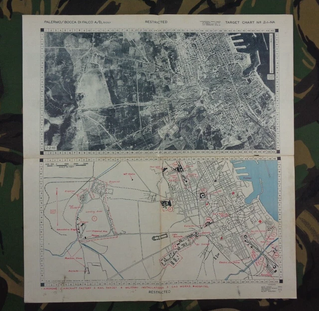 WW2 INTELLIGENCE BOMBING TARGET MAP of "PALERMO / BOCCA DI FALCO ...