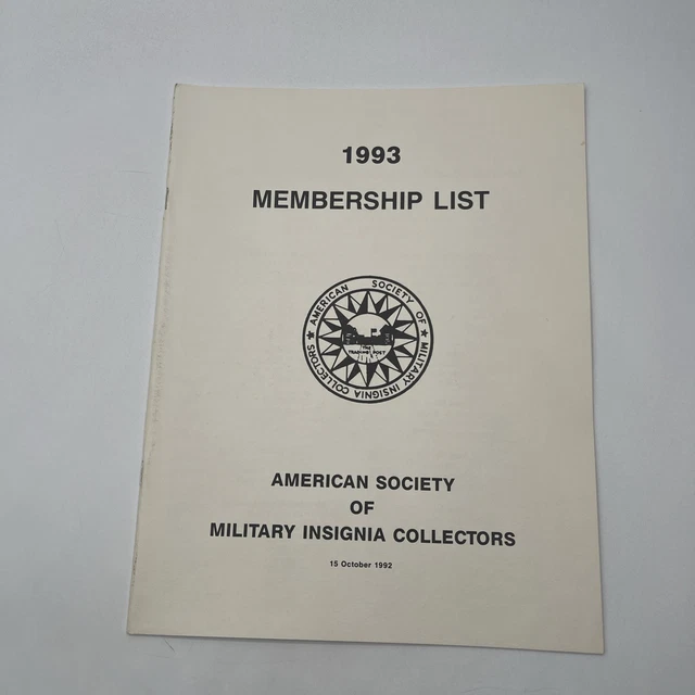 1993 Membership List American Society Of Military Insignia Collectors £11 58 Picclick Uk