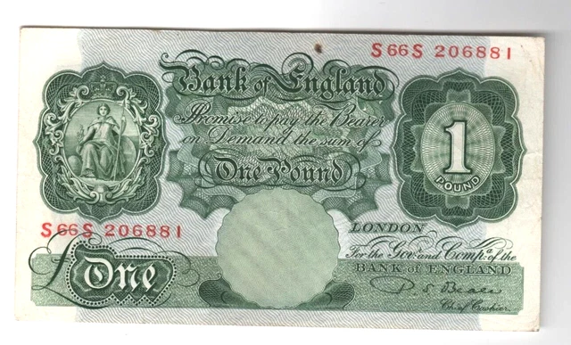 RARE 1950 BANK Of England One Pound Note .(Replacement) P.s.beale £20. ...