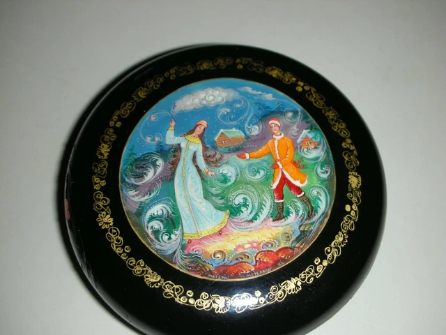 VINTAGE USSR RUSSIAN Round Lacquer Box Folk Art Mctepa Mstera Papier ...