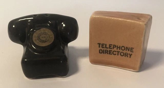 ROTARY TELEPHONE & Directory Salt & Pepper Shaker Set 1030 Black Yellow ...