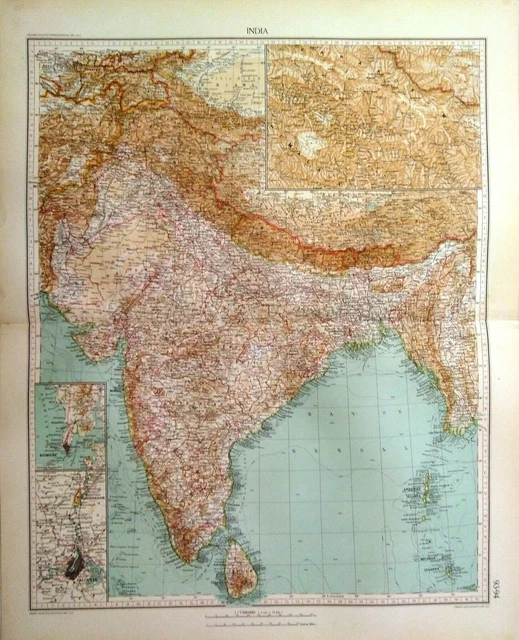 Antique Map Colonial India Between 1e2 War Mon 1929 Old Antique Map £