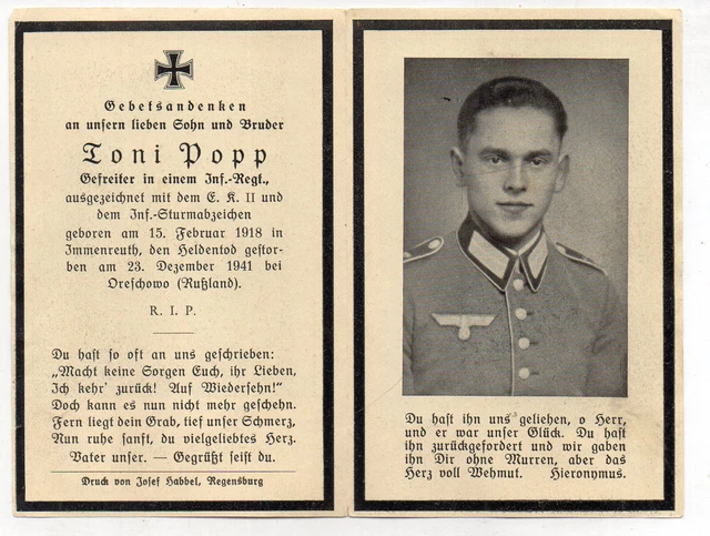 ORIGINAL GERMAN WW2 Death Card-sterbebild-remembrance card-death ...