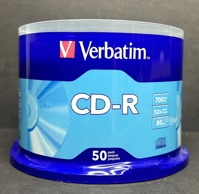 50 VERBATIM BLANK 52X CD-R CDR Branded Logo 700MB Media Disc $16.25 ...