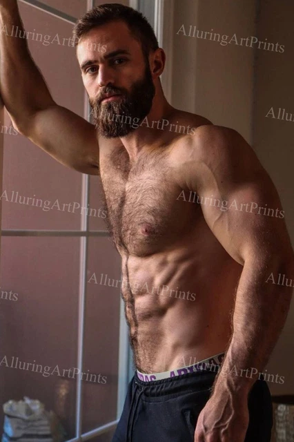 MALE MODEL PRINT Muscular Handsome Beefcake Shirtless Hunk Hairy Man ...