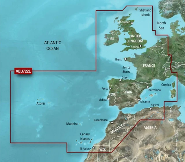GARMIN BLUECHART 2024 G3 Vision VEU722L Europe Atlantic Coast Map ...