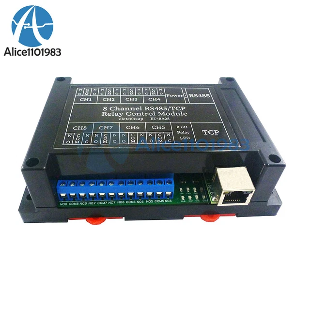 RS485/TCP DC 12V 8 Channel Network Modbus Slave Relay Module with Shell ...