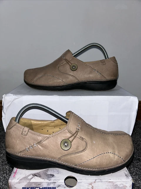 CLARKS UNSTRUCTURED UN Loop Beige Leather Slip On Nurse Flat Work Shoes ...