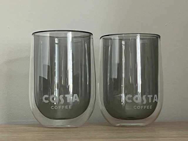 COSTA COFFEE DOUBLE Walled Glasses Twin Set 340ml Brand new UnBoxed £42 ...