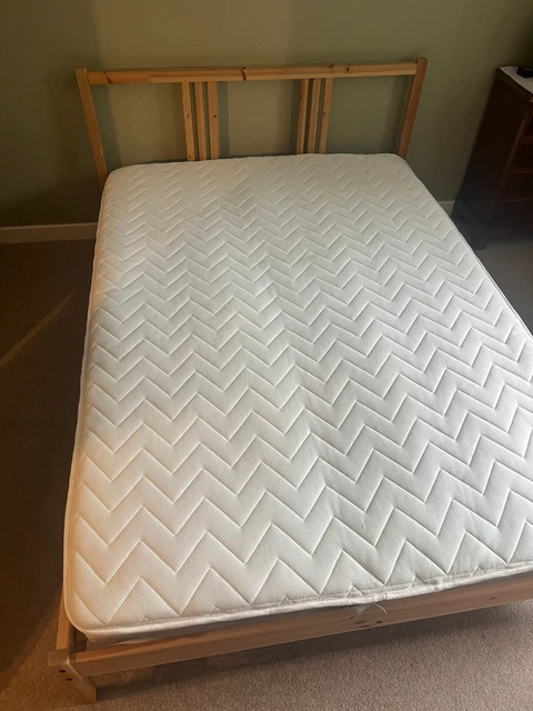 IKEA FJELLSE DOUBLE Bed Frame Pine Wood Luroy Slats and Airsprung ...