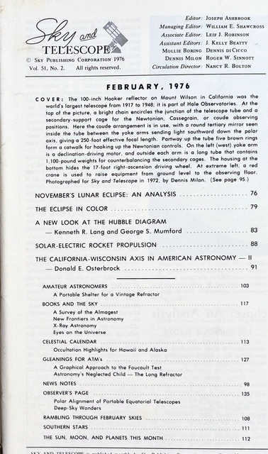 1976 FEB SKY & TELESCOPE Lunar Eclipse Color HUBBLE DIAGRAM Solar Ion ...