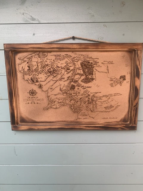 LORD OF THE Rings map of middle earth solid wood & Framed 600x400mm £70 ...