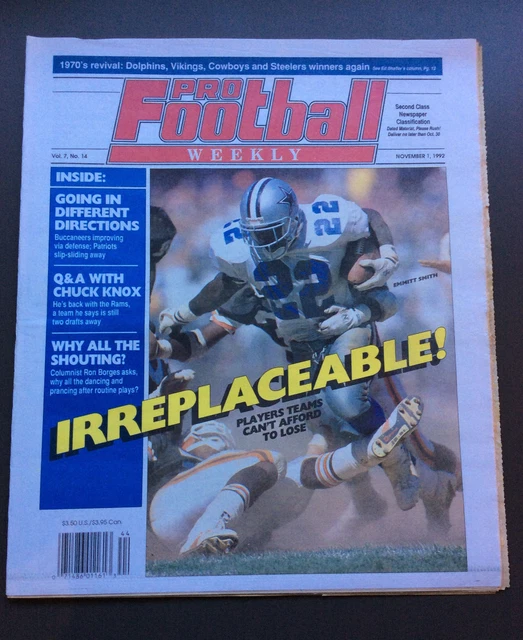 PRO FOOTBALL WEEKLY November 1st 1992 Emmitt Smith Dallas Cowboys Cover ...