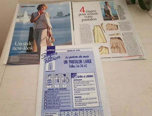PATRON DECOUTURE &PRIMA& mars 1994: pantalon large +explication 4étapes ...