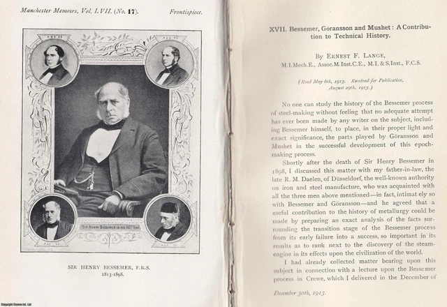 BESSEMER, GORANSSON AND Mushet: A Contribution To Technical History. An ...