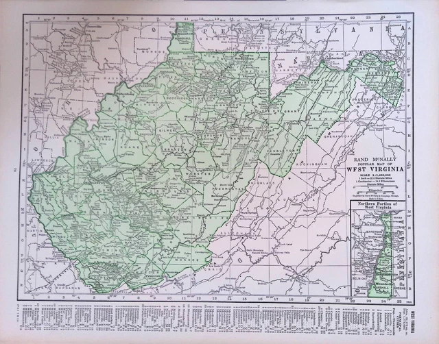 VINTAGE 1937 TWO-SIDED Color Map of West Virginia & Wisconsin 11" x 14 ...