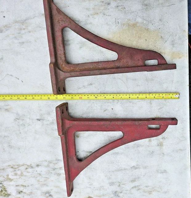 ANTIQUE CAST IRON Brackets Mantle Industrial Work Shelf - 15"D 12"H 8 ...