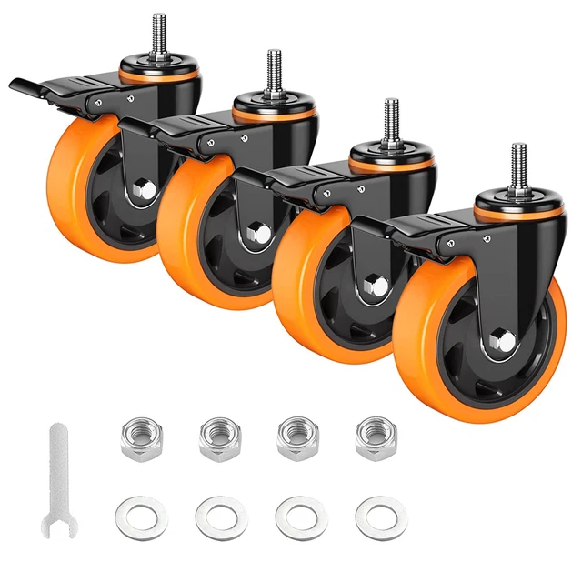 STEM CASTER WHEELS 4 Inch Heavy Duty Threaded Stem Casters UNC 3/8"-16 ...