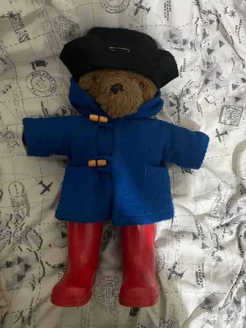 VINTAGE PADDINGTON BEAR Approx 45cm Blue coat, black hat, red wellies. Black paw £63.08 ...