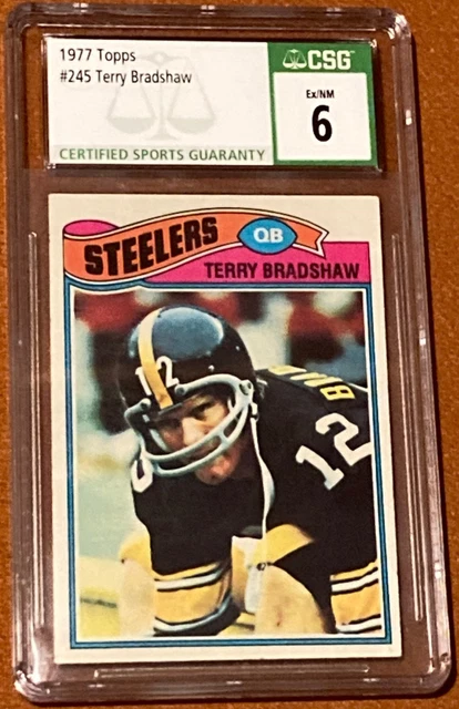 1977 TOPPS NFL #245 Terry Bradshaw Pittsburgh Steelers CSG 6 EX-MINT £ ...