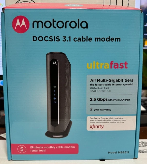 MOTOROLA MB8611 DOCSIS 3.1 Multi-Gigabit Cable Modem w/ 2.5 GigE LAN ...