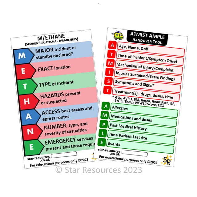 METHANE/ATMIST AMPLE ID Badge Flash Card Student Paramedics Ambulance £ ...