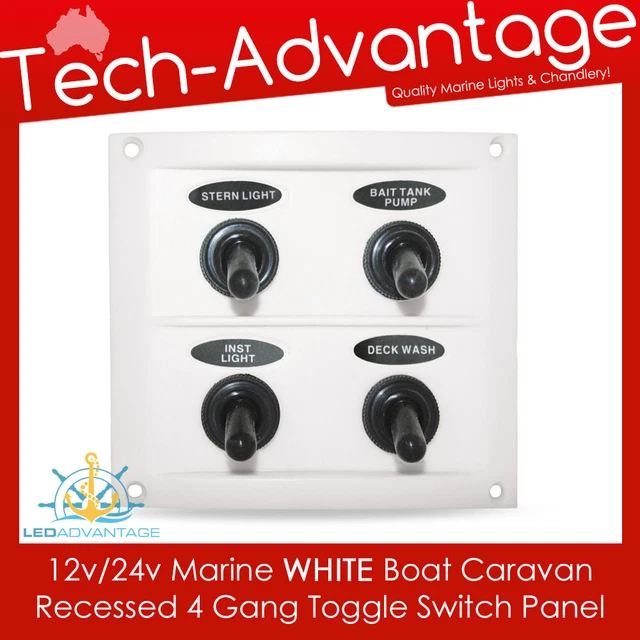 MARINE/BOAT/CARAVAN MODERN WHITE 4 Gang Splashproof Switch Panel, 15amp ...