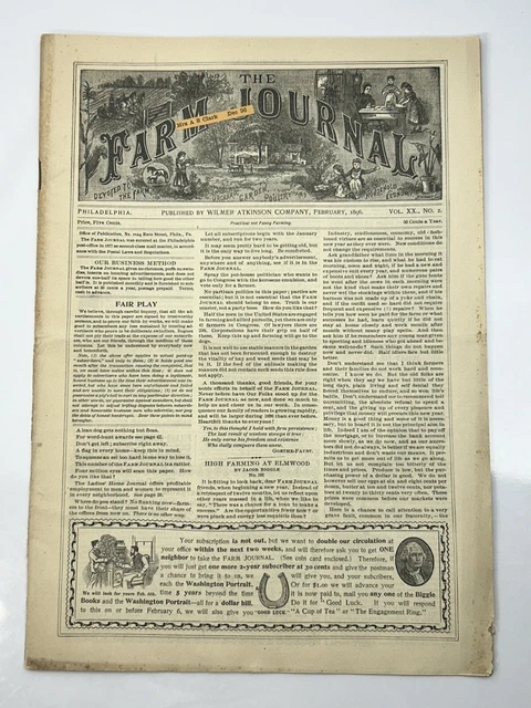 RIVISTA ORIGINALE FARM Journal febbraio 1896 - Pubblicità - Agricoltura ...