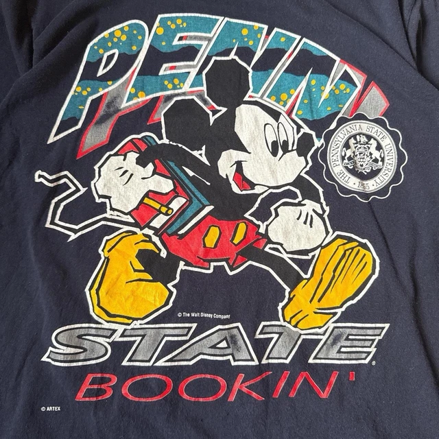 RARE VTG 90S Mickey Mouse Penn State Bookin’ Black T-shirt Men’s Large ...