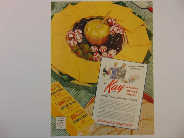 1949 KAY NATURAL CHEDDAR CHEESE made by Kraft vintage art print ad $6. ...