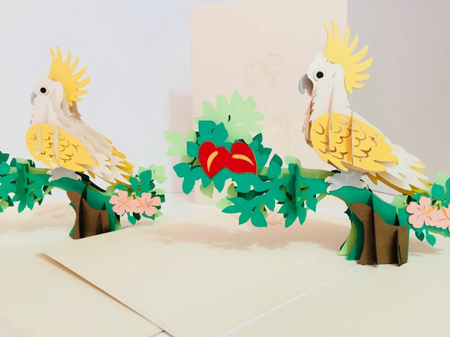 ORIGAMI POP CARDS Sulphur Crested Cockatoo Aussie Bird 3D Pop Up ...