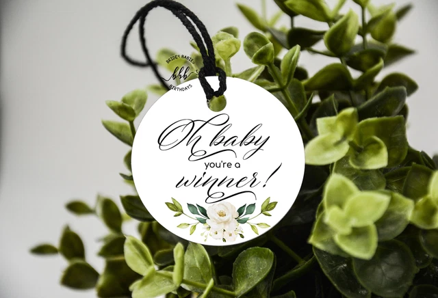12 WHITE GIFT Tags Baby Shower Games Winner Tags Oh Baby You're A ...