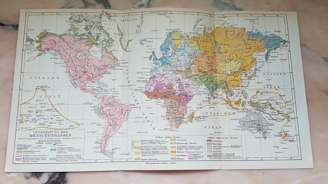 ALTE KARTE VON 1928 VERBREITUNG DER MENSCHENRASSEN (!) EUR 1,00 ...