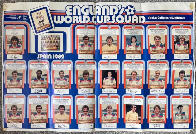 ENGLAND 1982 WORLD Cup Team Wallchart complete sticker set RARE £45.00 ...
