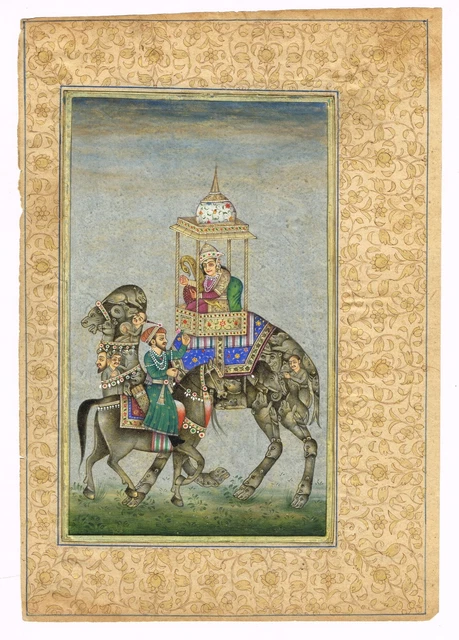 INDIAN MINIATURE PAINTING Of Mughal Emperor Shahjahan Proposing Mumtaz ...