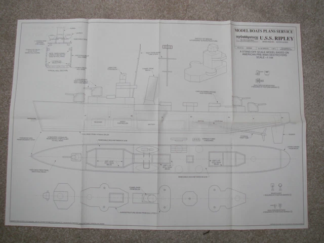 MODEL BOAT PLANS of the USS Ripley a semi scale destroyer LOA 28" Beam ...