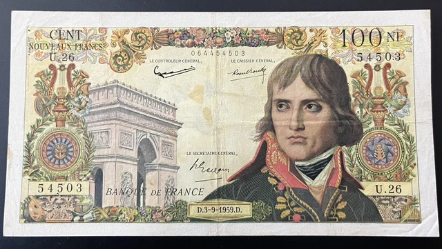 FRANCE 1 BILLET de 100 anciens francs NF BONAPARTE 3-9-1959 D 54503/ U ...
