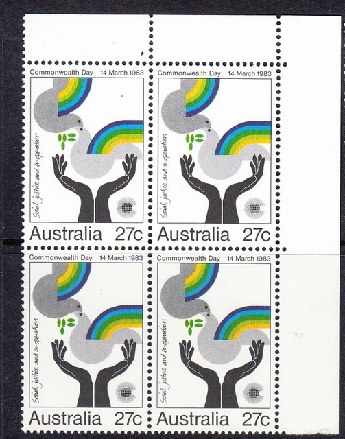 1983 AUSTRALIAN DECIMALS A 27c Commonwealth Day - MNH Top Right Block ...