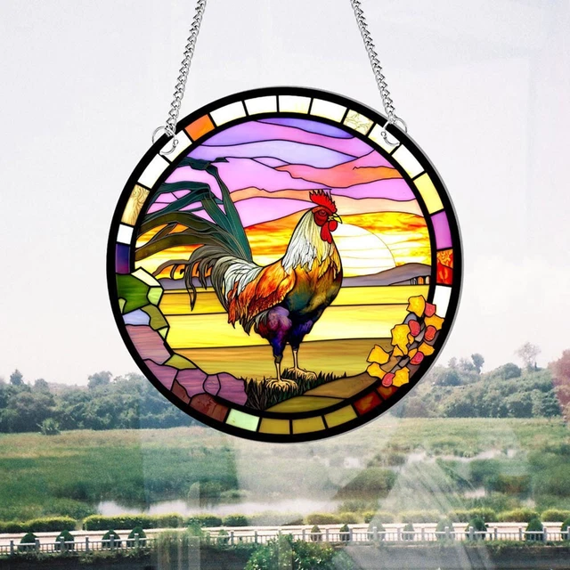 ACRYLIC CHICKEN CASEMENT Hang Chicken Stained Glass Hanging Animal Sun ...