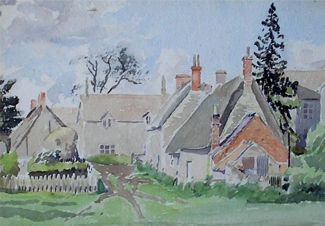 FARMSTEAD COTTAGES IN ENGLAND RURALE ACQUERELLO anni '50 RALPH HARTLEY ...
