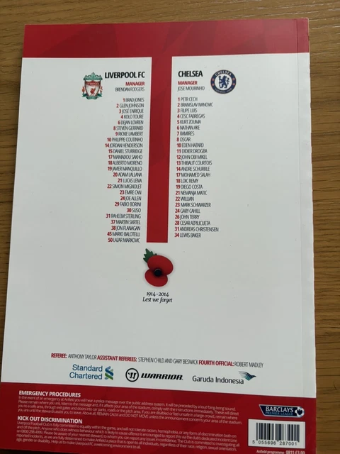 MINT FOOTBALL OFFICIAL Programme Anfield 2014 Liverpool V Chelsea ...