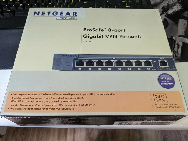 NETGEAR FVS318G PROSAFE 8-Port Gigabit VPN Firewall w/ Adapter $25.99 ...