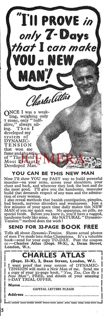 CHARLES ATLAS DYNAMIC-TENSION Bodybuilding Course 2 ADVERT 1950s Print ...