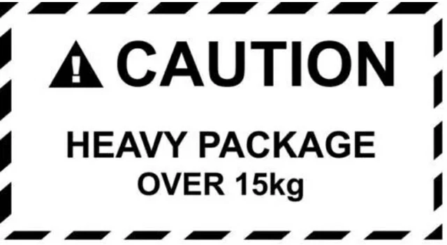 CAUTION HEAVY PACKAGE over 15kg. Black and white Shipping Labels ...