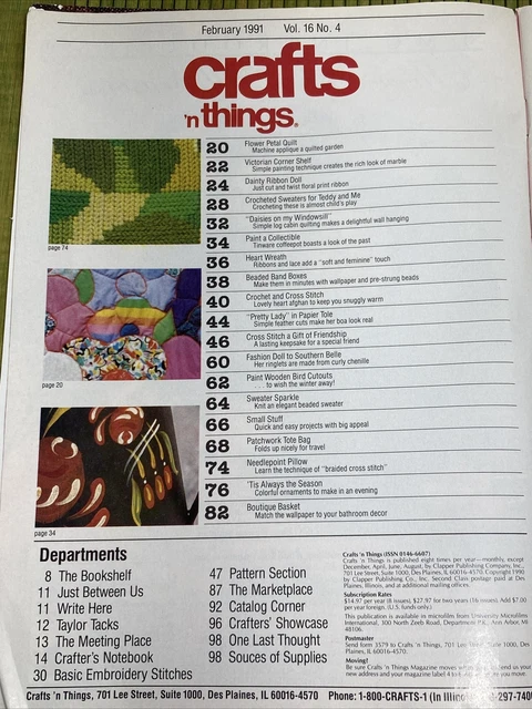 CRAFTS 'N THINGS Magazine Feb 1991 Crochet Hearts Afghan Needlepoint ...